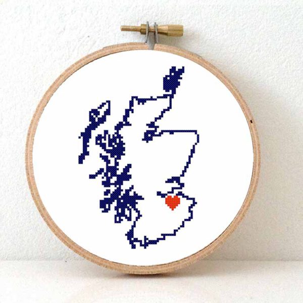Scotland map cross stitch pattern with a heart for Edinburgh | Studio ...