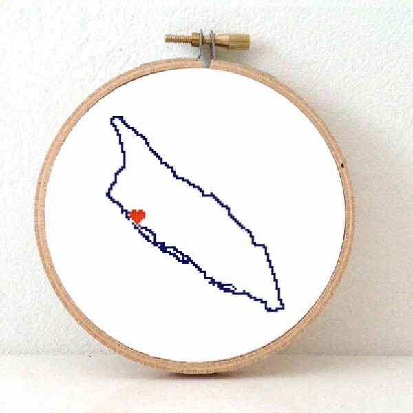 Aruba map cross stitch pattern with a heart for Oranjestad | Studio Koekoek