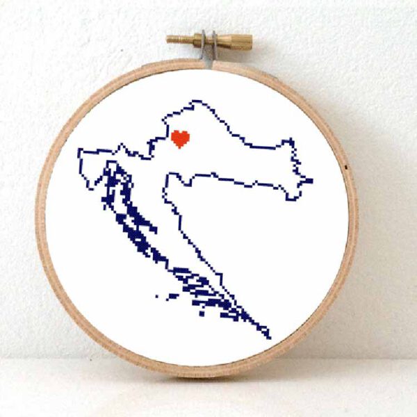 Croatia map cross stitch pattern with a heart for Zagreb | Studio Koekoek