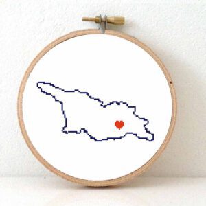 Georgia map cross stitch pattern with a heart for Tbilisi | Studio Koekoek