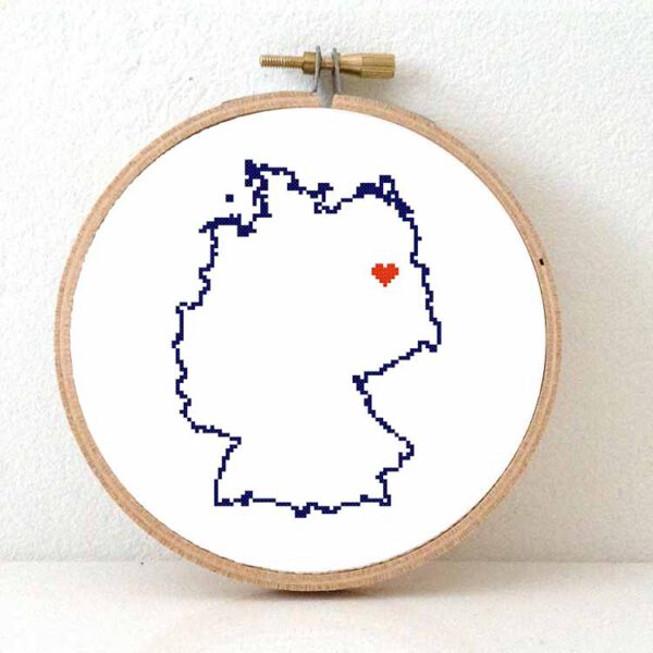 Germany map cross stitch pattern with a heart for Berlin | Studio Koekoek