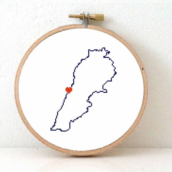 Lebanon map cross stitch pattern with heart for Beirut | Studio Koekoek