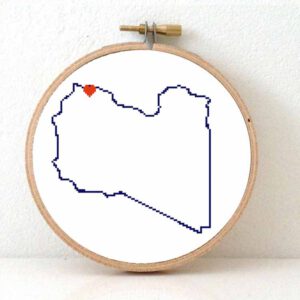 Libya map cross stitch pattern with a heart for Tripoli | Studio Koekoek