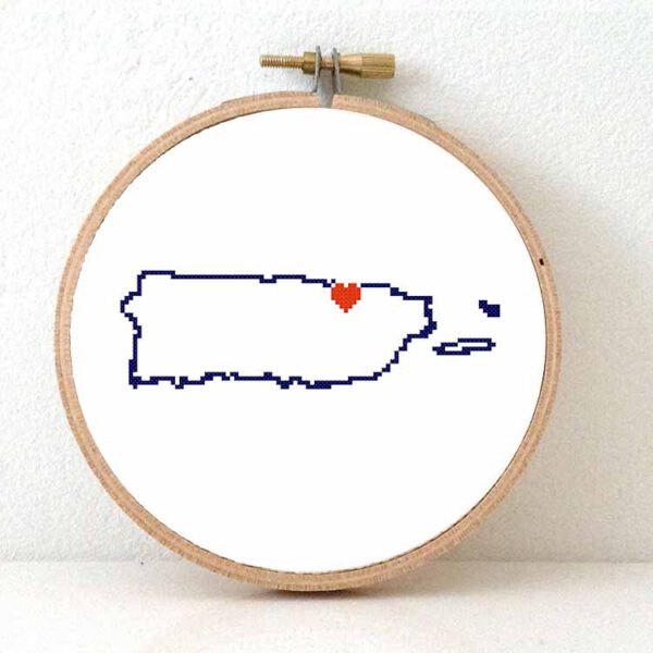 Puerto Rico map cross stitch pattern with a heart for San Juan | Studio ...