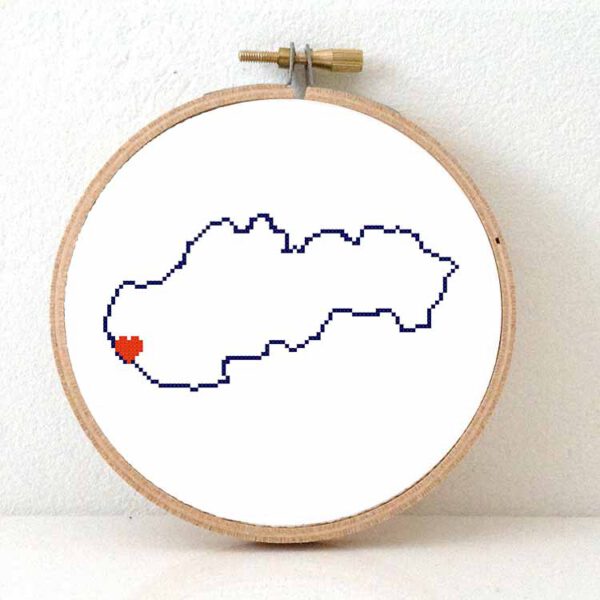 Slovakia map cross stitch pattern with a heart for Bratislava | Studio ...