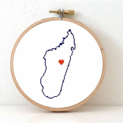 Madagascar map cross stitch pattern with a heart for Antananarivo ...