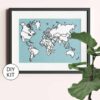 XL World Map cross stitch kit with country map outlines | Studio Koekoek