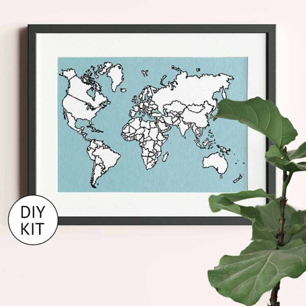 XL World Map cross stitch kit with country map outlines | Studio Koekoek