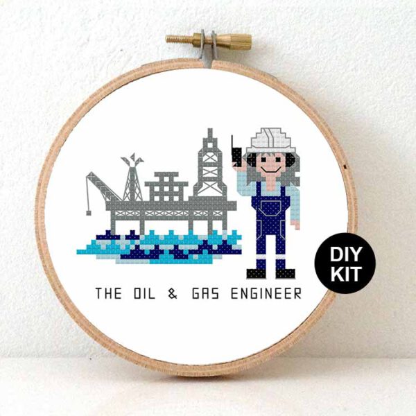 Female oil & gas engineer cross stitch kit | Studio Koekoek