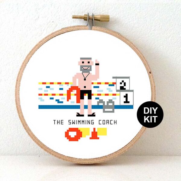 Male swimming coach cross stitch kit | Studio Koekoek