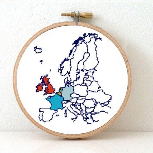 XL Europe map cross stitch pattern with country borders | Studio Koekoek