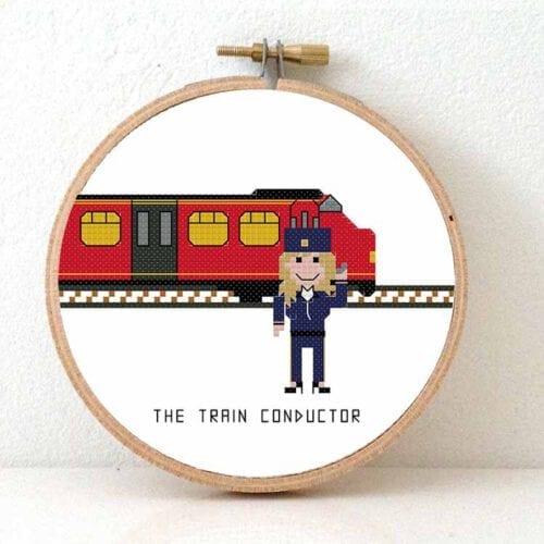 2 x Train conductor cross stitch pattern | Studio Koekoek