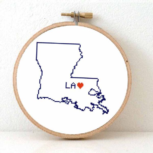 Louisiana map cross stitch pattern with a heart for Baton Rouge ...
