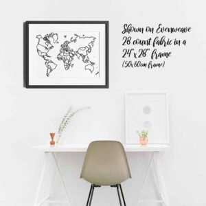 XL World Map cross stitch kit with country map outlines | Studio Koekoek