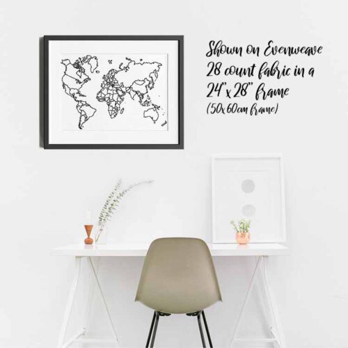 XL World Map cross stitch kit with country map outlines | Studio Koekoek