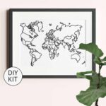 XL World Map cross stitch kit with country map outlines | Studio Koekoek